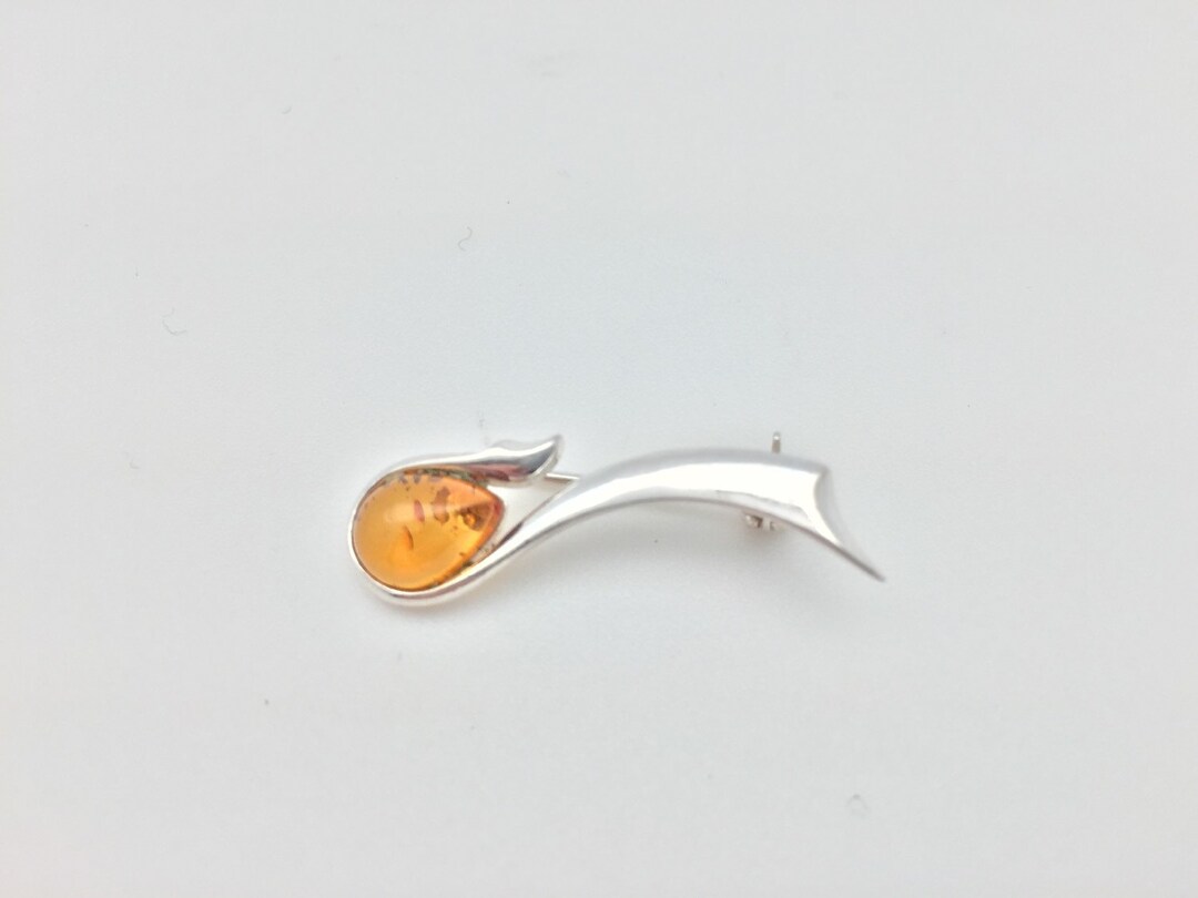 Small Teardrop Amber Pin // 925 Sterling Silver // Baltic Amber ...
