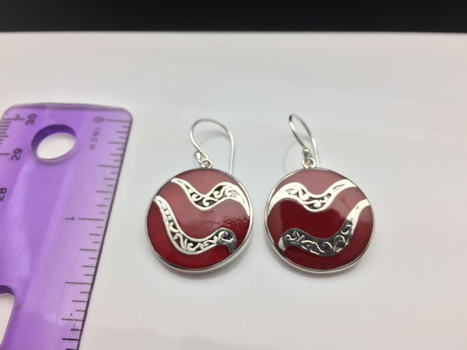 Red Shell Disk Earrings // 925 Sterling Silver // Ornate Bali | Etsy