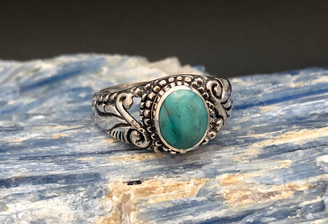 Bali Turquoise Ring Size 7 // Silver Turquoise Ring // Turquoise ...