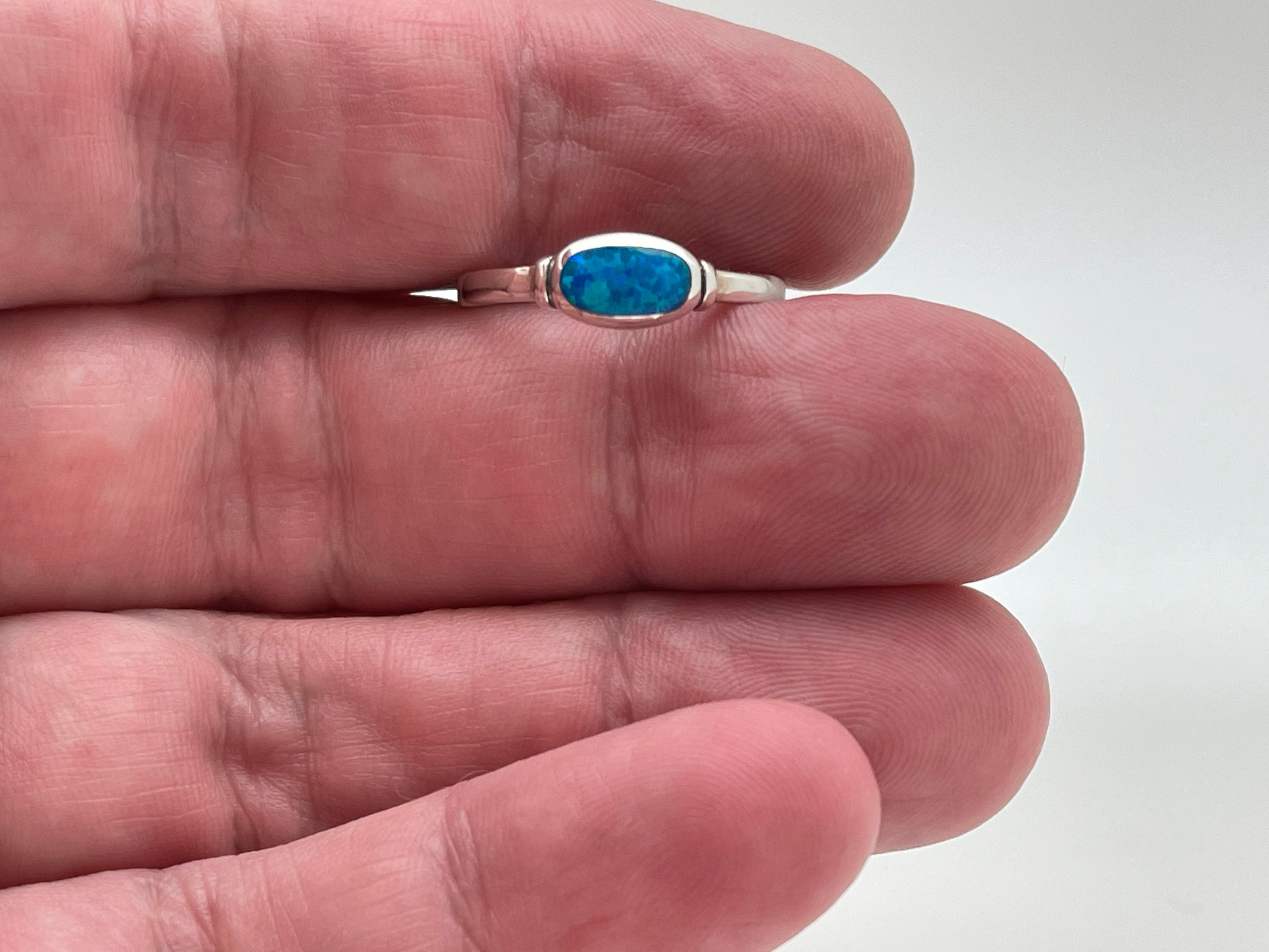 Blue Opal Silver Ring // 925 Sterling Silver // Sideways Oval Design - Etsy