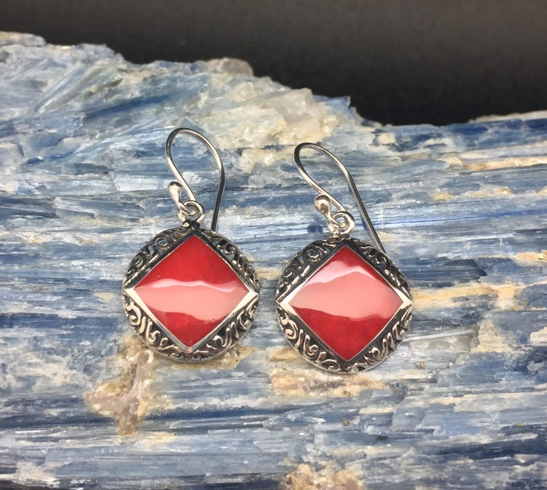 Red Shell Earrings // 925 Sterling Silver // Hypoallergenic // Hook ...