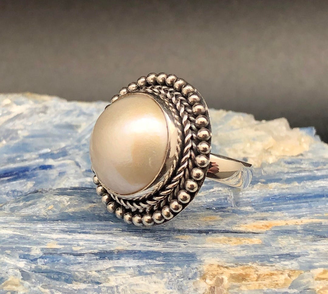Bali Pearl Ring Size 7 // 925 Sterling Silver // Beaded Rope Bali ...