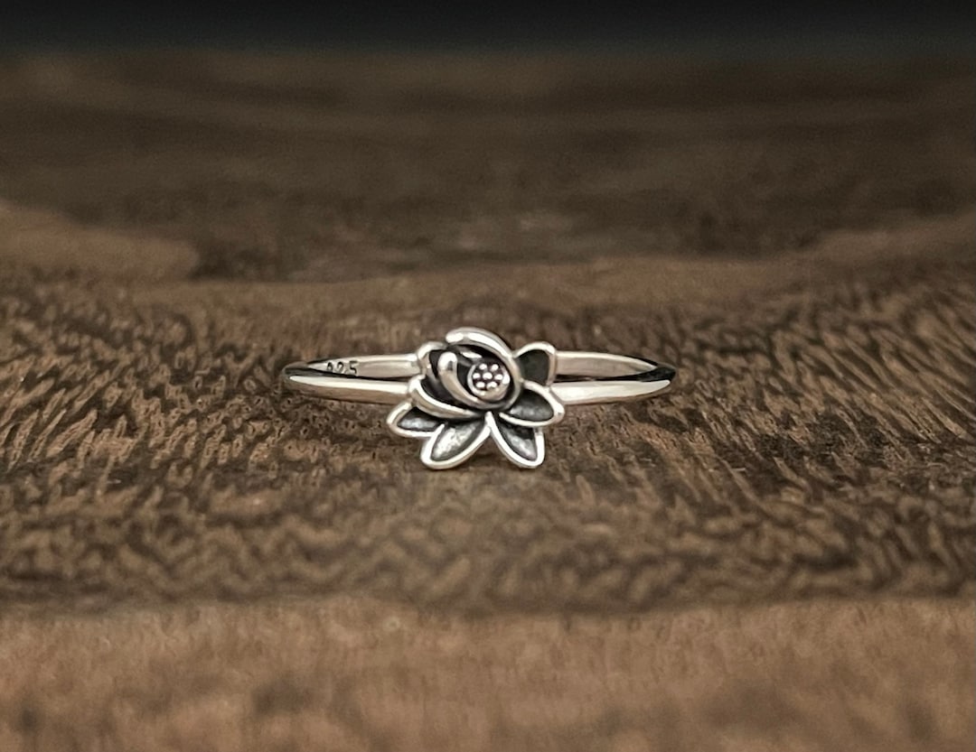 Lotus Ring // 925 Sterling Silver // Oxidized Silver Lotus Ring // Bali ...