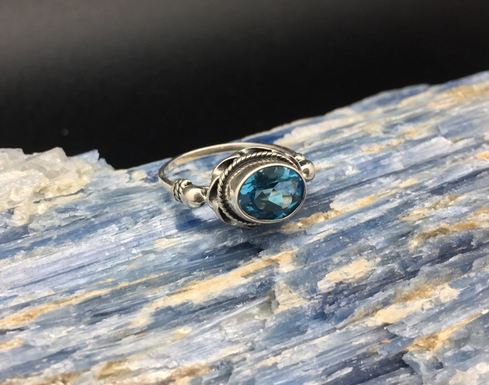 Blue Topaz Silver Ring // 925 Sterling Silver // Ornate - Etsy