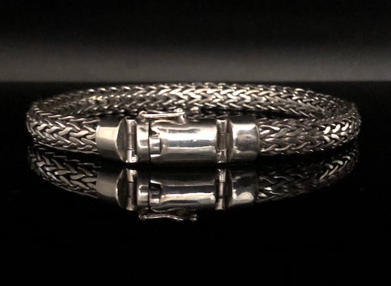 Men's Silver Weave Bali Bracelet // Men's Silver | Etsy