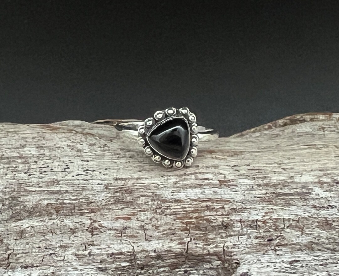 Bali Style Beaded Onyx Silver Ring // 925 Sterling Silver // Sizes 6, 7 ...