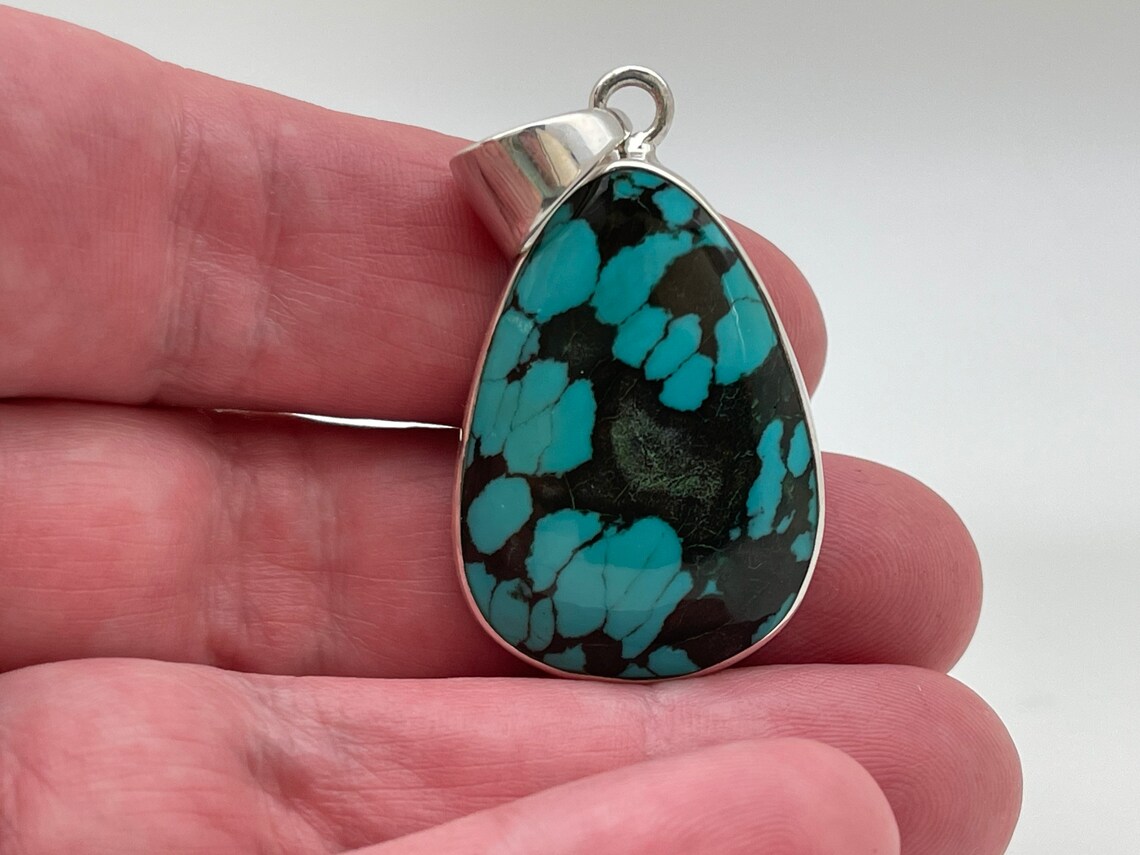 Natural Turquoise Pendant // 925 Sterling Silver // Pear Shape - Etsy