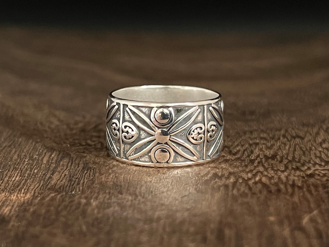 Floral Pattern Bali Style Silver Band Ring // 925 Sterling Silver ...