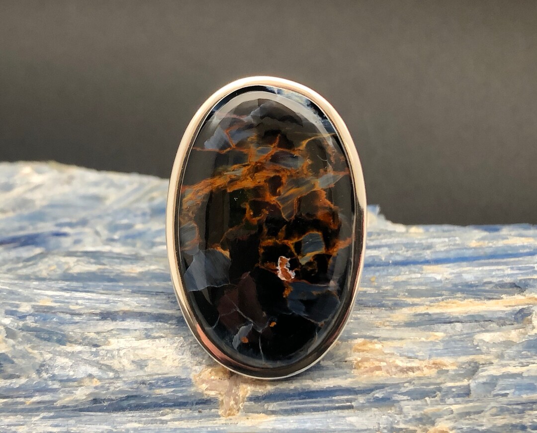 African Pietersite Ring: Oval Sterling Silver, Size 8 - Etsy