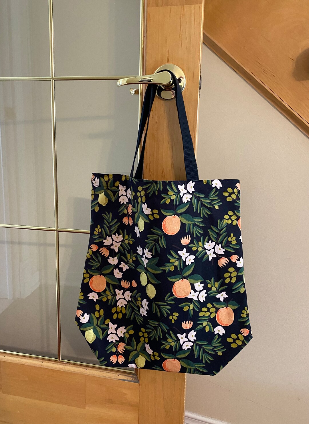 Citrus Floral Black | Canvas Tote Bag - Etsy