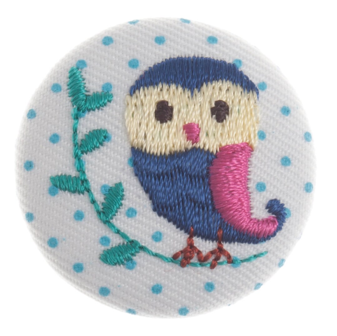 Embroidered Blue Polka Dot Woodland Owl 32mm Button by Trimits. - Etsy