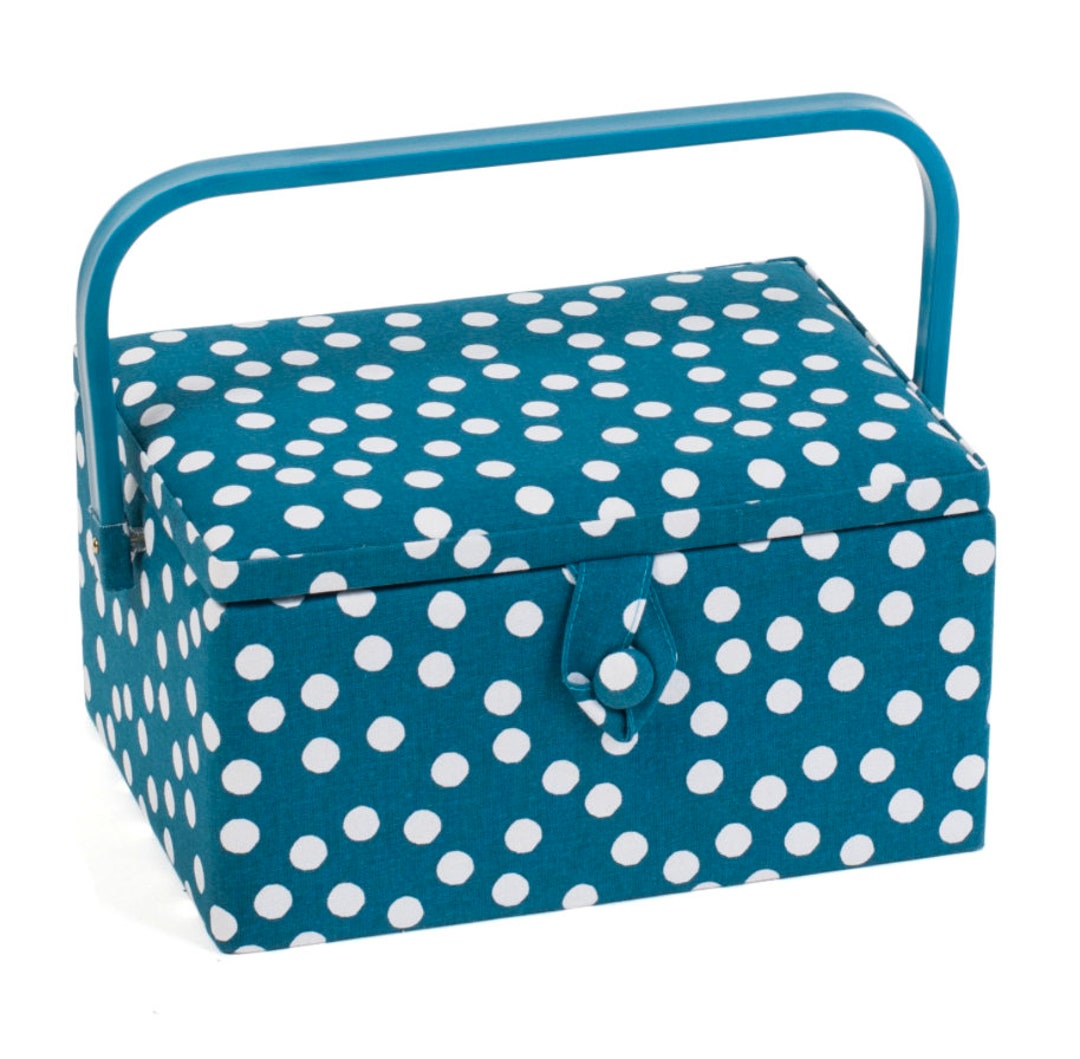 Teal Spots Dots Dotty Medium Sewing Box by Hobbygift - Etsy