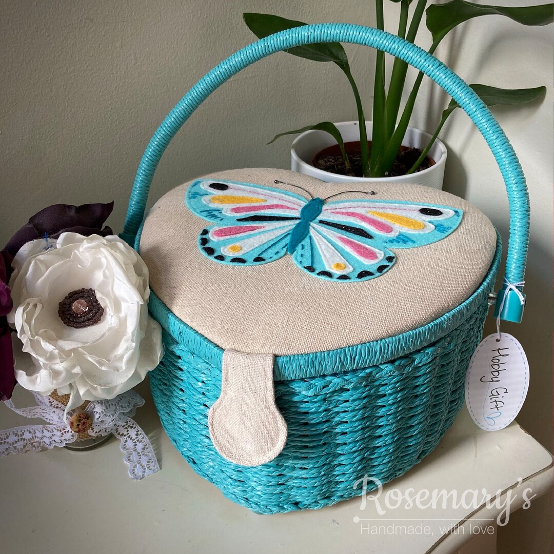 Butterfly Appliqué Flutterby Medium Wicker Heart Sewing Box by ...