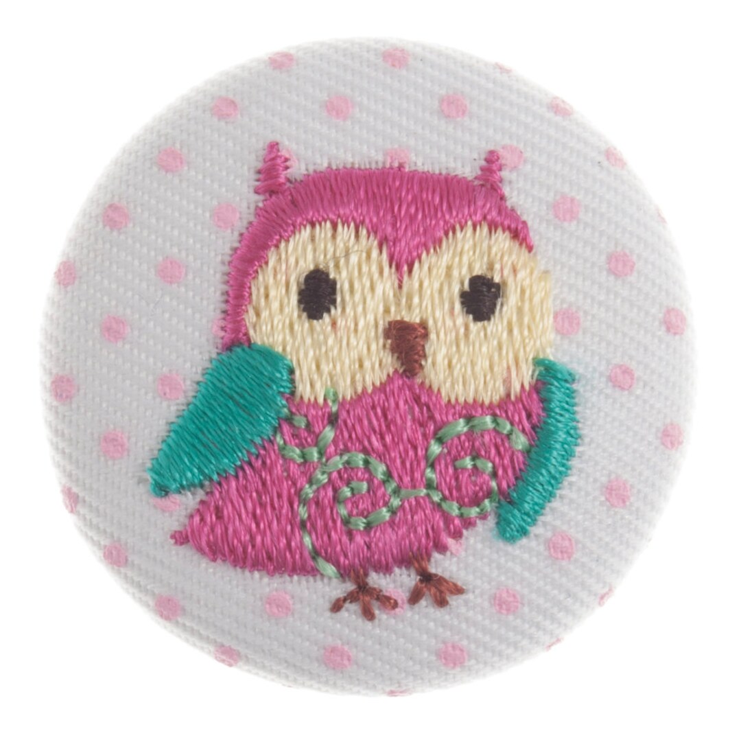 Embroidered Pink Polka Dot Woodland Owl 32mm Button by Trimits. - Etsy