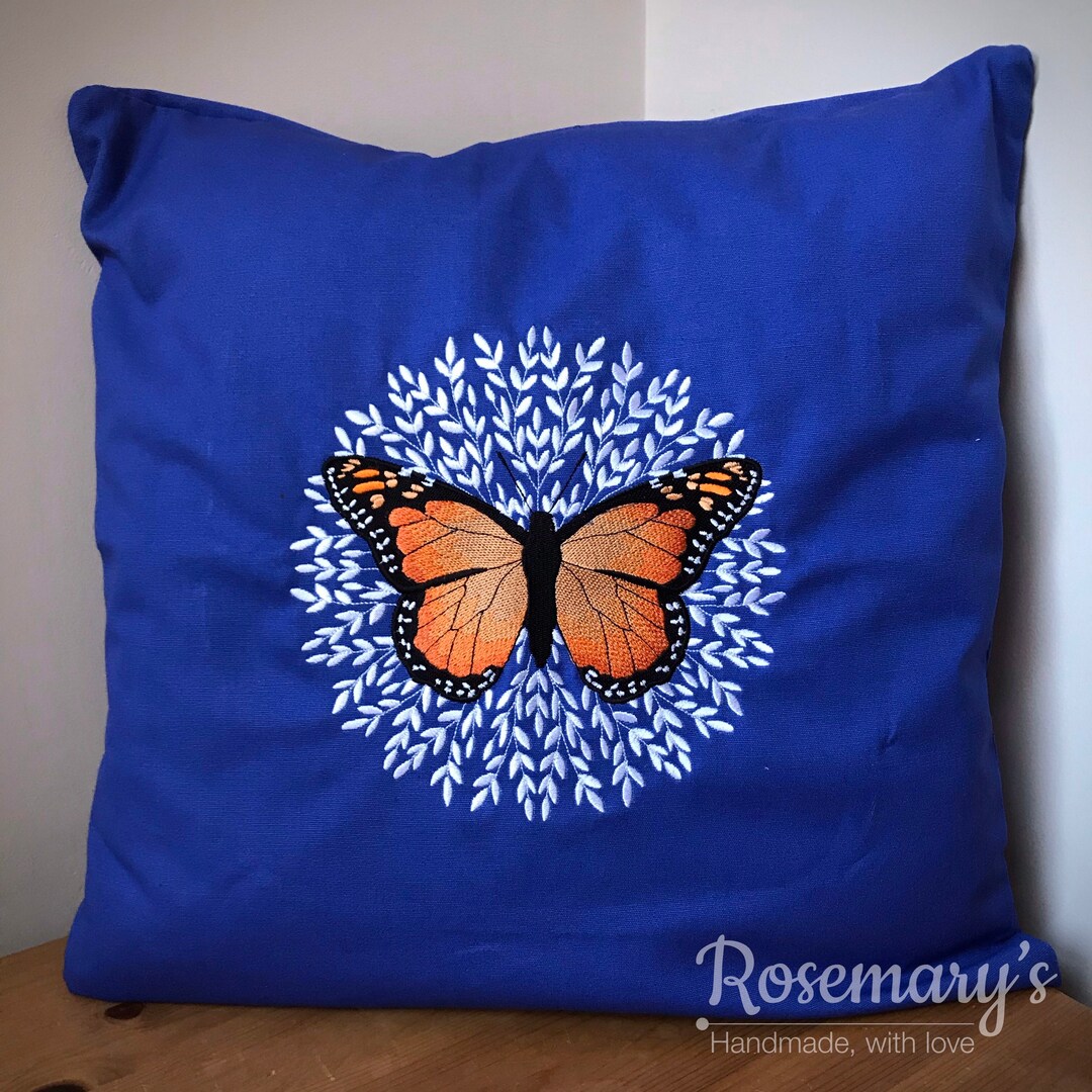 Cushion Cover 45x45cm Monarch Butterfly Embroidered With Choice of ...