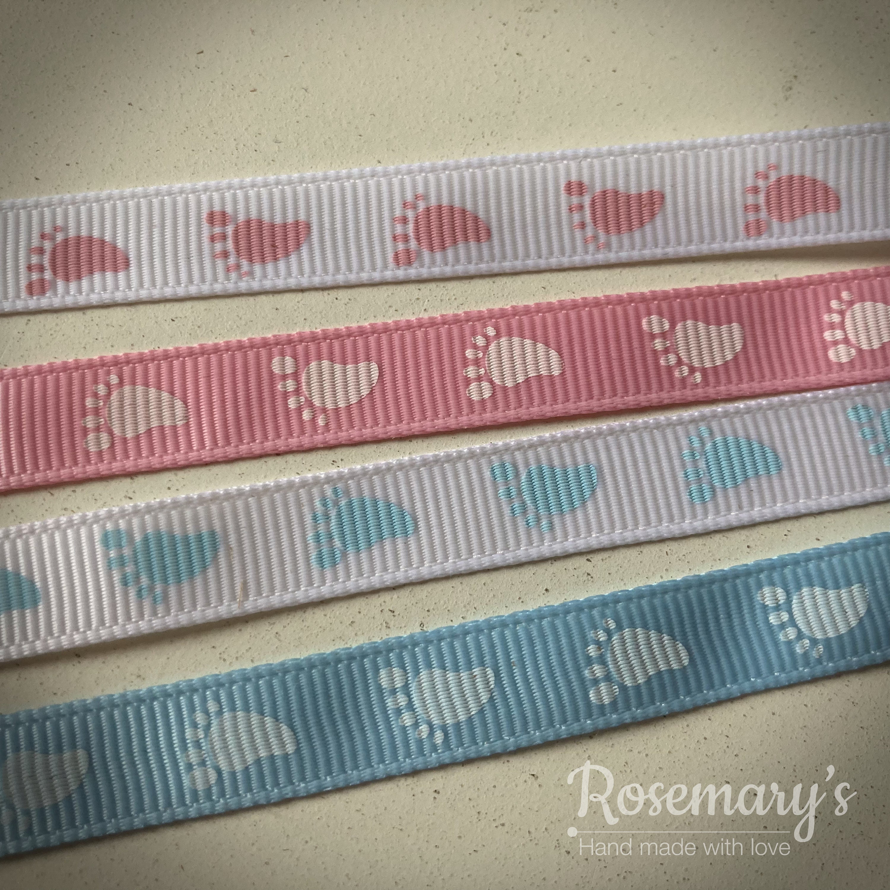 Baby Feet 10mm Ribbon. Baby Pink / Blue / White. 4 Colours to Choose ...