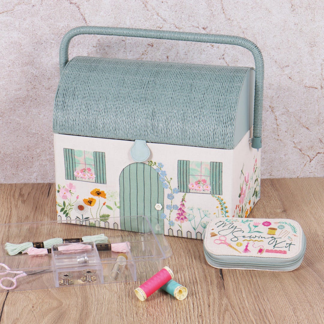 Embroidered Country Cottage Large Sewing Box by Hobbygift - Etsy