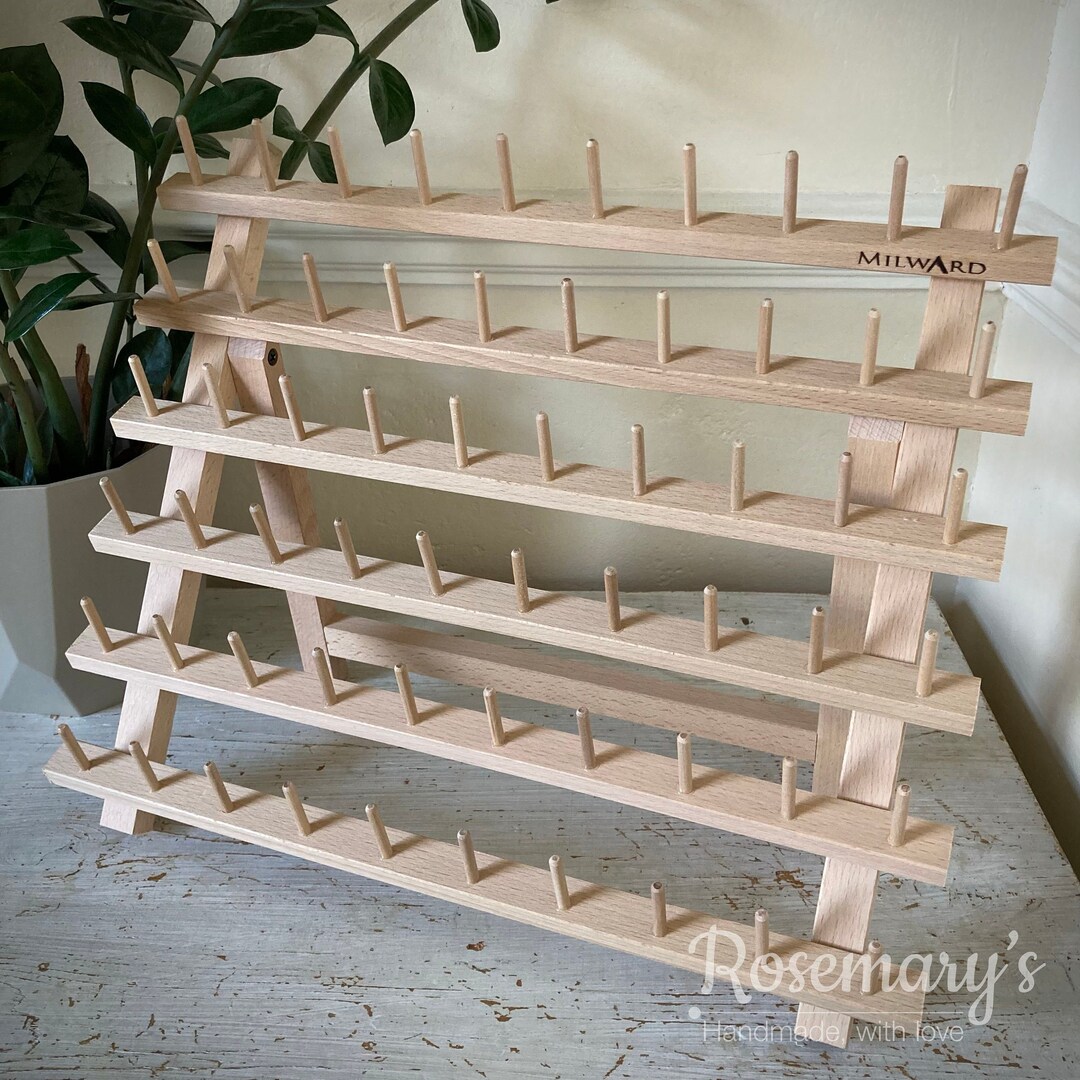 Medium Beech Wood 60 Spool Holder Rack Organiser Stand or Wall Mount by ...