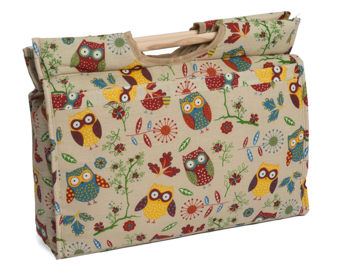 Owl Flowers Craft Bag With Wooden Handles by Hobbygift - Etsy