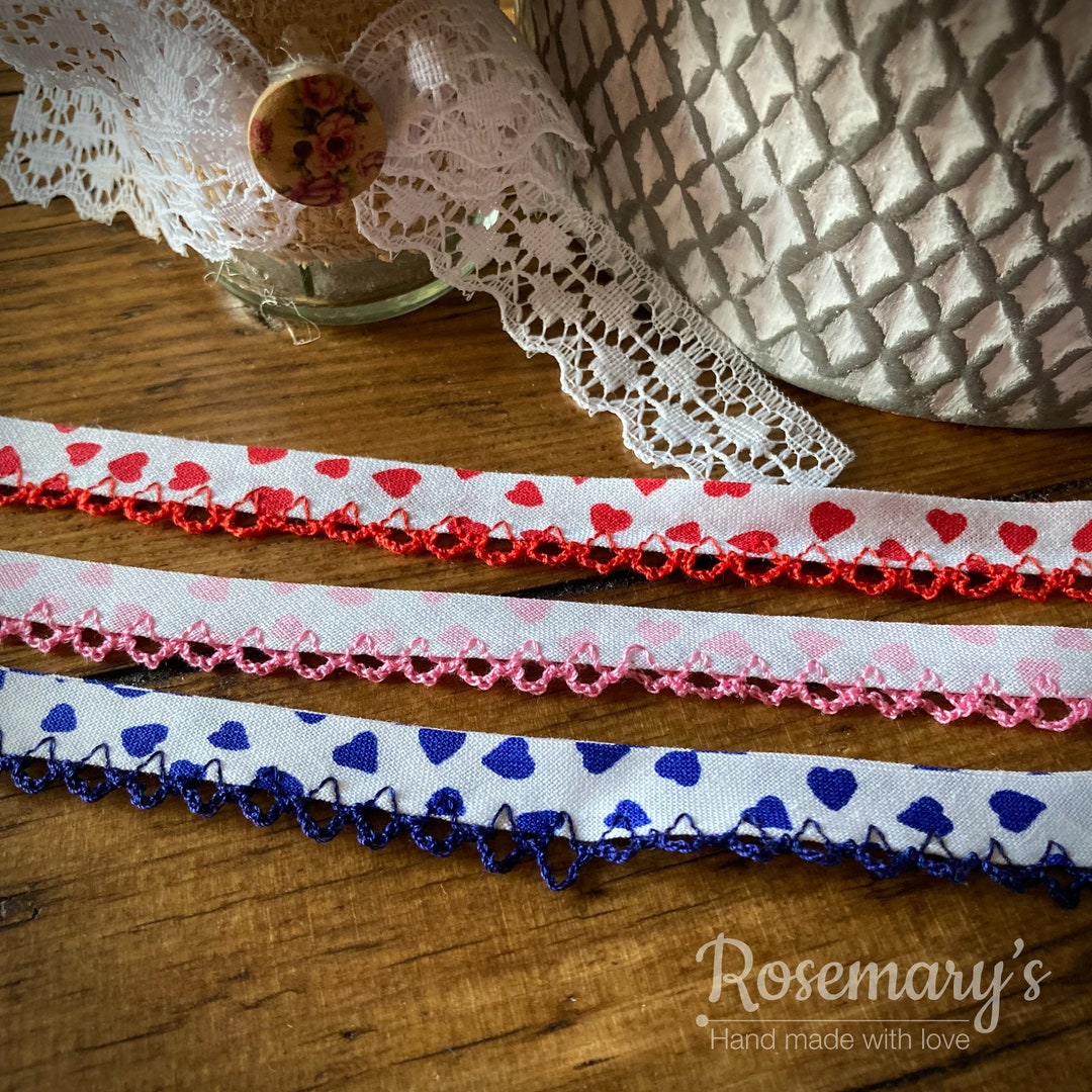 Frilled Heart Lace Edge Bias Binding 14mm 3 Colours to Choose From ...