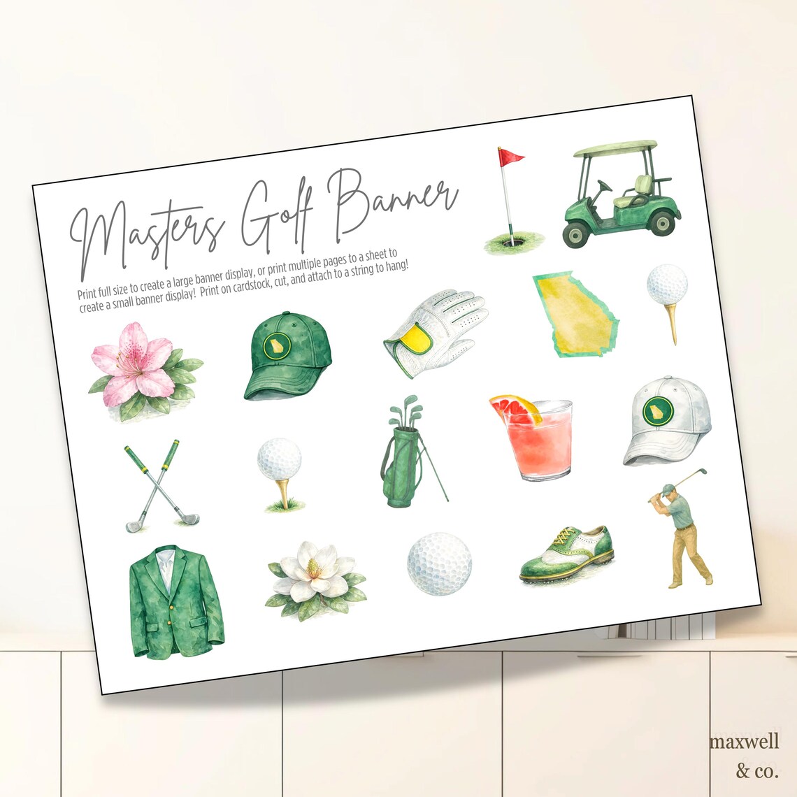 Watercolor Masters Golf Banner: Printable Party Garland (digital ...