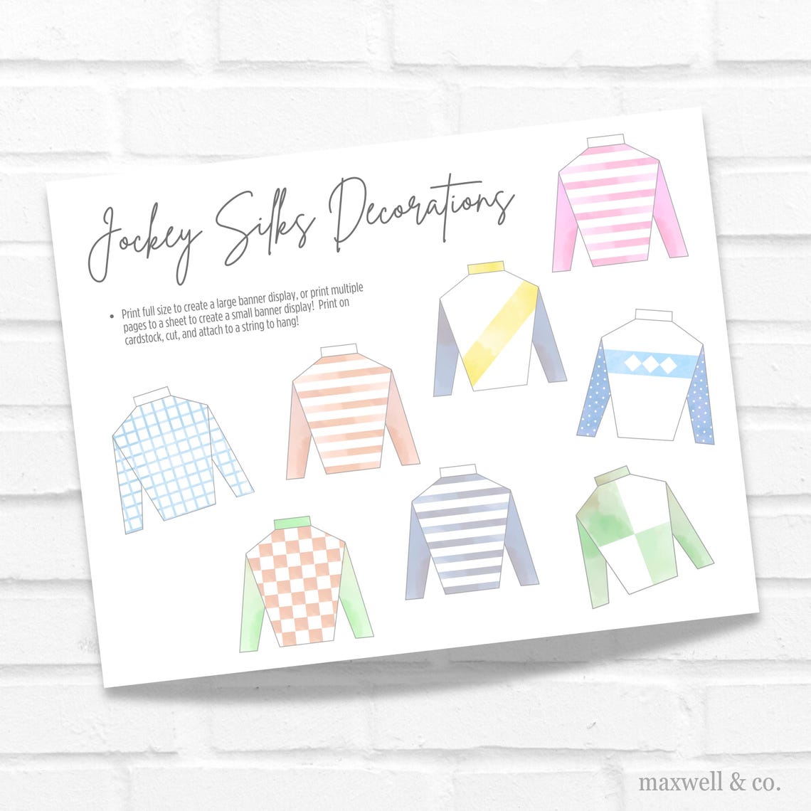 Kentucky Derby Jockey Silks Watercolor Banner Decorations 1 | Printable ...