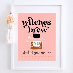 Witches Brew Printable, Pink Halloween Decor, Trick or Treat Sign, Kid ...