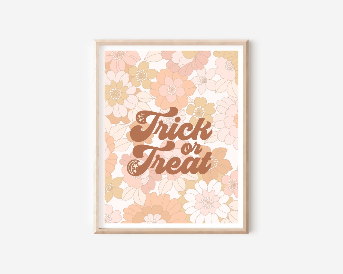 Boho Fall Halloween Printable Pink Halloween Decor Trick or - Etsy