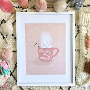 Merry and Bright, Christmas Printable Art, Whimsical Christmas, Pink ...