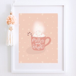 Merry and Bright, Christmas Printable Art, Whimsical Christmas, Pink ...