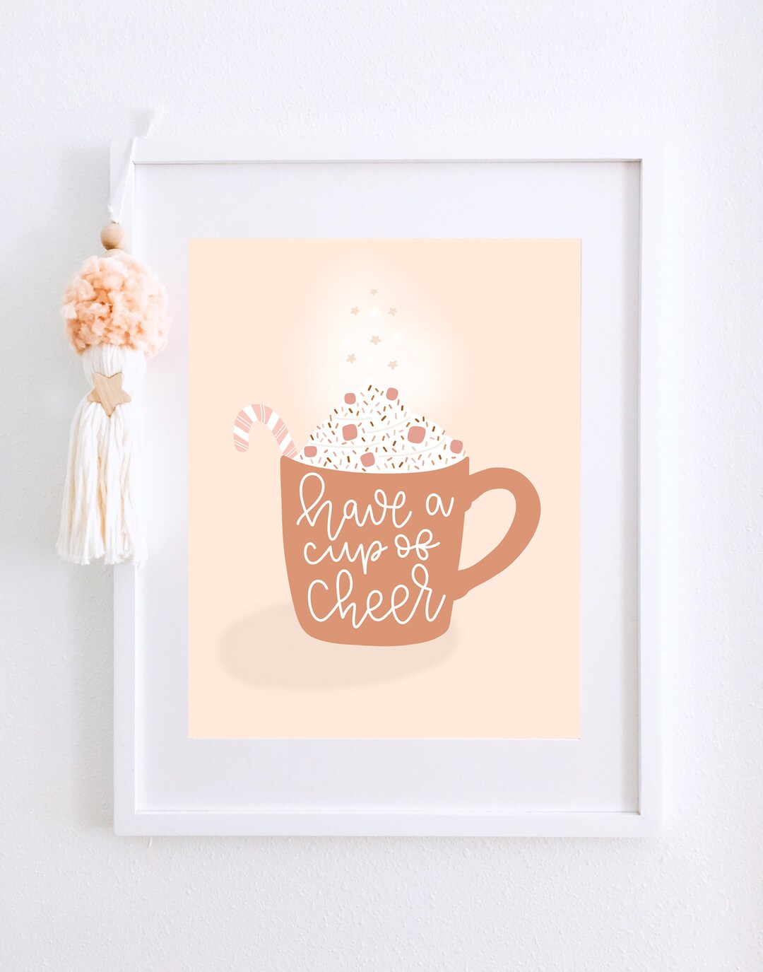 Have a Cup of Cheer, Christmas Printable Art, Whimsical Christmas, Pink ...