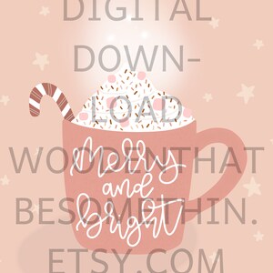 Merry and Bright, Christmas Printable Art, Whimsical Christmas, Pink ...