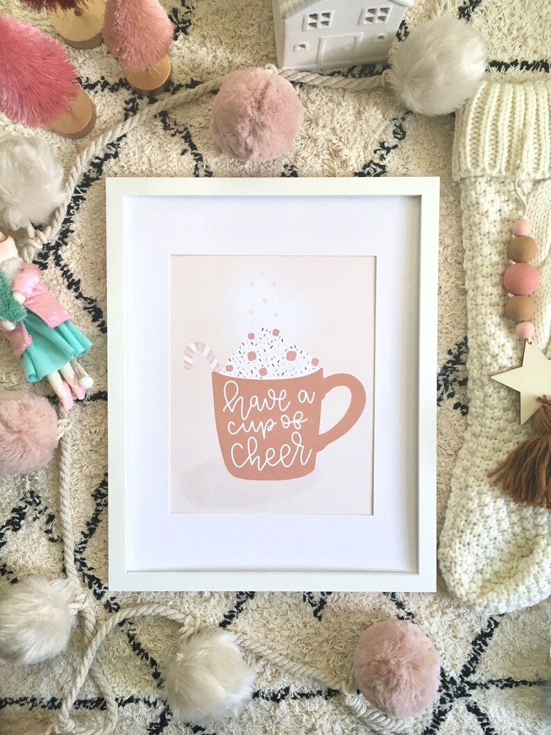 Have a Cup of Cheer, Christmas Printable Art, Whimsical Christmas, Pink ...