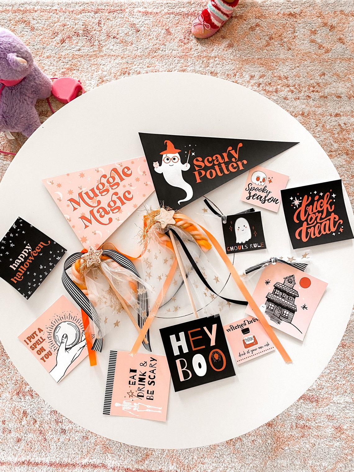 Halloween Printable Pennant Flag Pink Halloween Decor Kid | Etsy