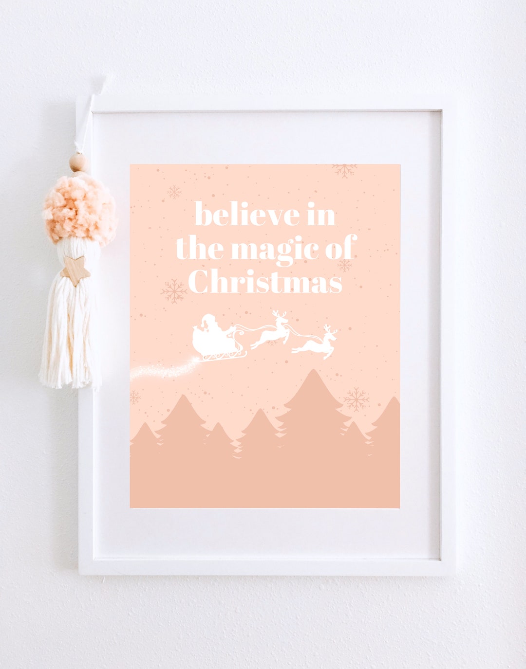 Christmas Printable Art, Pink Holiday Decor, Christmas Decor, Believe ...