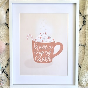 Have a Cup of Cheer, Christmas Printable Art, Whimsical Christmas, Pink ...