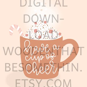 Have a Cup of Cheer, Christmas Printable Art, Whimsical Christmas, Pink ...
