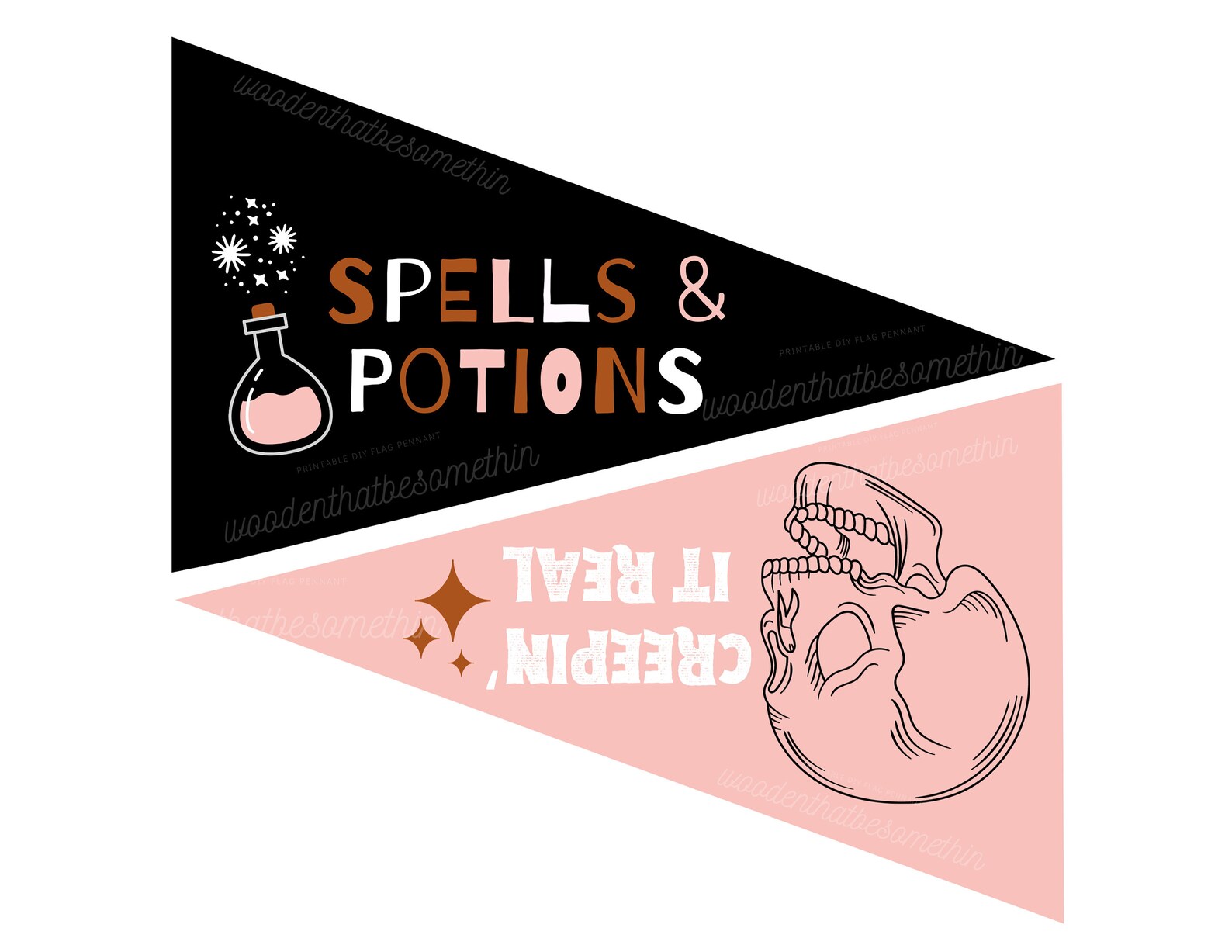 Halloween Printable Pennant Flag Pink Halloween Decor Kid - Etsy