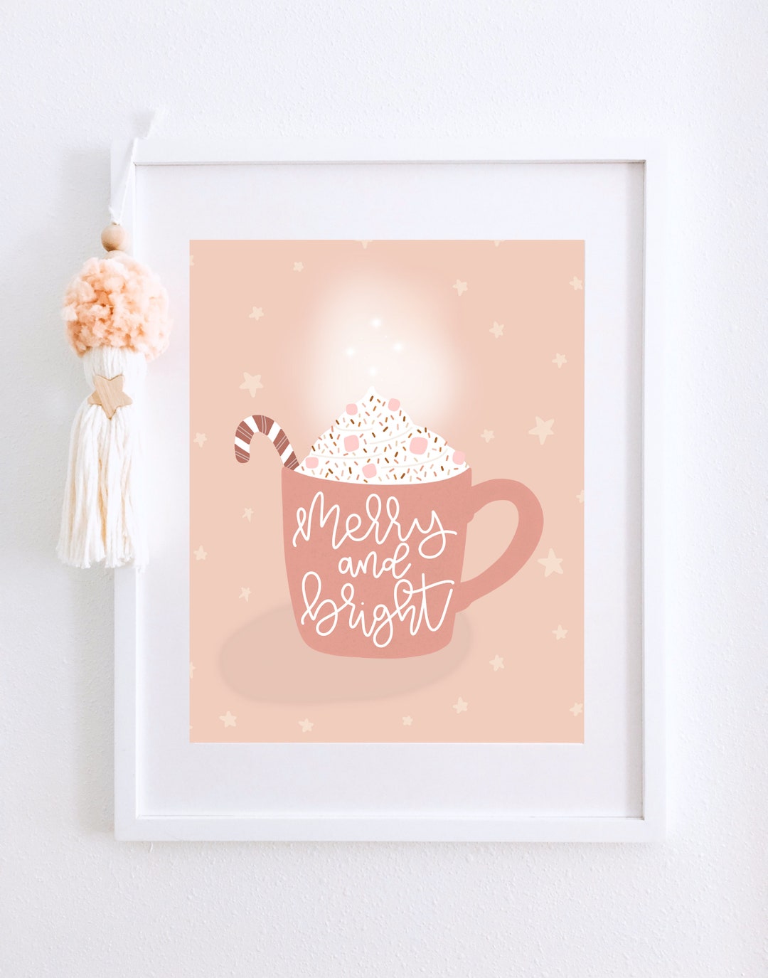 Merry and Bright, Christmas Printable Art, Whimsical Christmas, Pink ...
