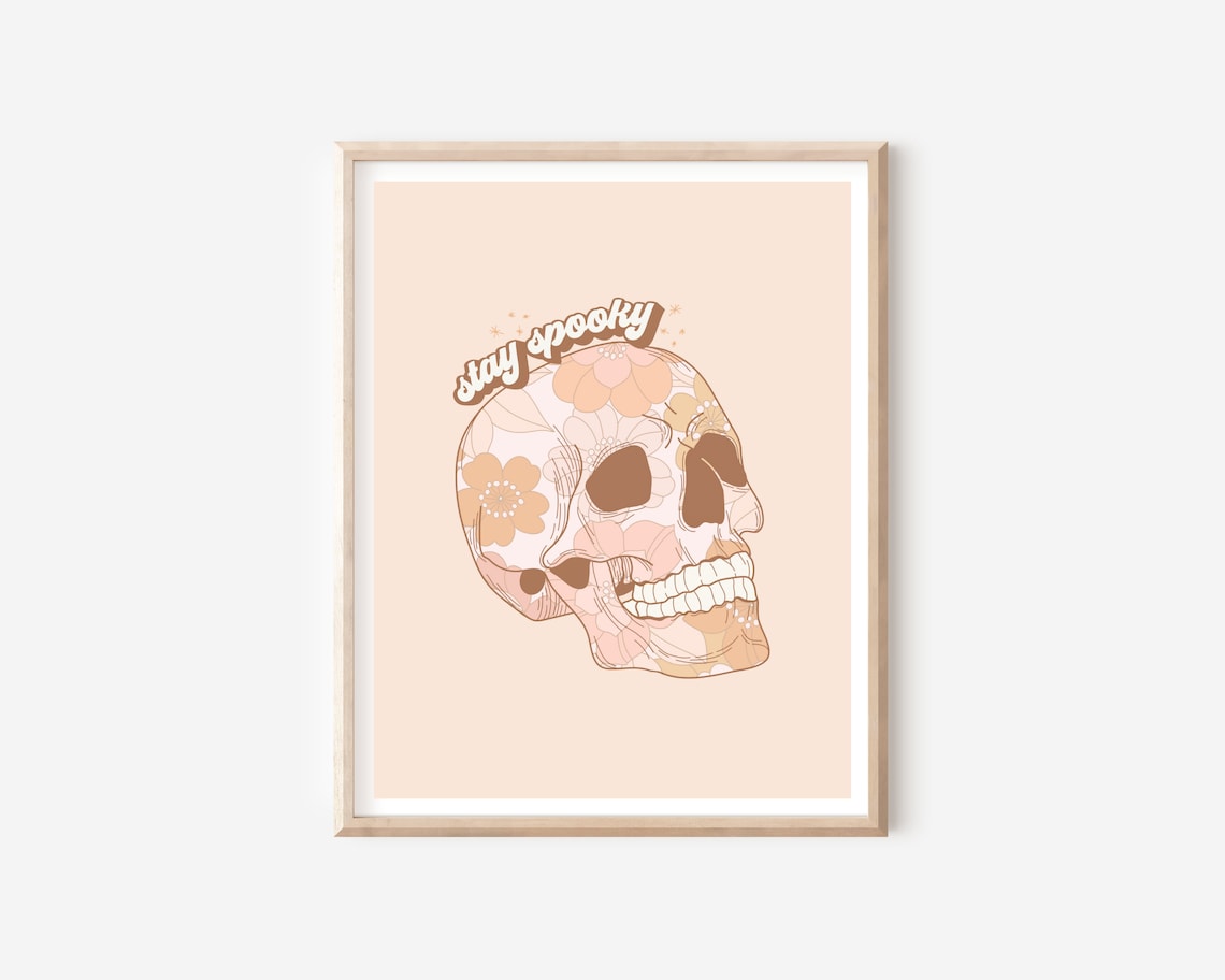 Boho Skull Halloween Printable Pink Halloween Decor Trick or - Etsy