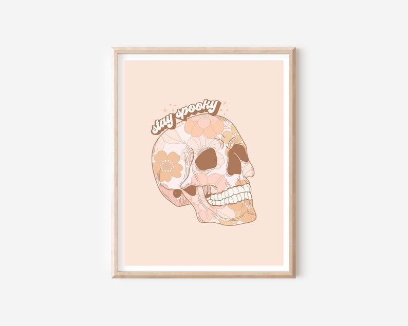 Boho Skull Halloween Printable Pink Halloween Decor Trick or | Etsy