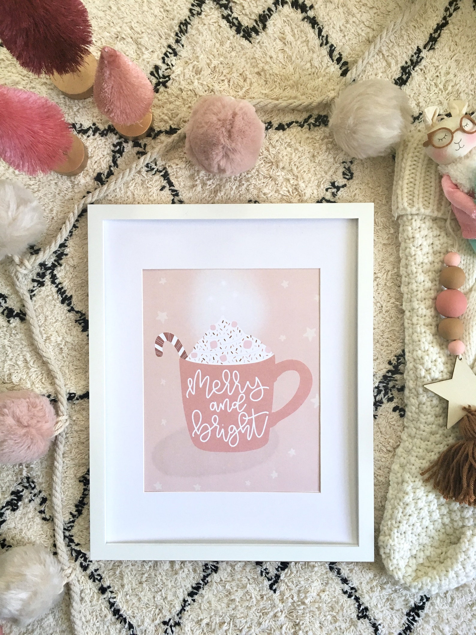 Merry and Bright, Christmas Printable Art, Whimsical Christmas, Pink ...