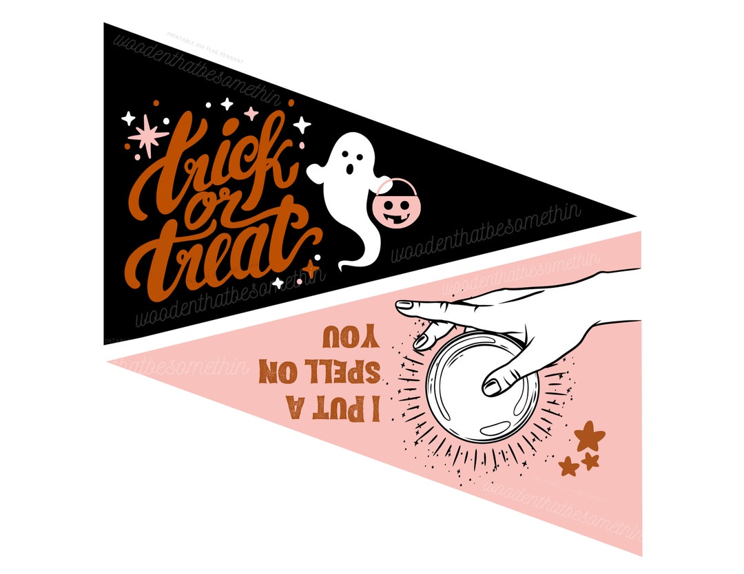 Halloween Printable Pennant Flag, Pink Halloween Decor, Kid Halloween ...