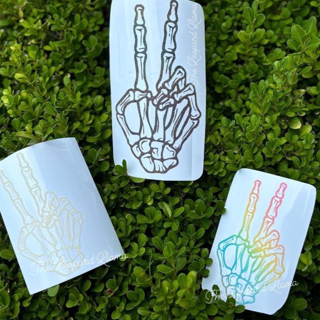 Skeleton Hand Peace Sign Decal: Glitter Goth Vinyl Sticker (laptop, Car ...
