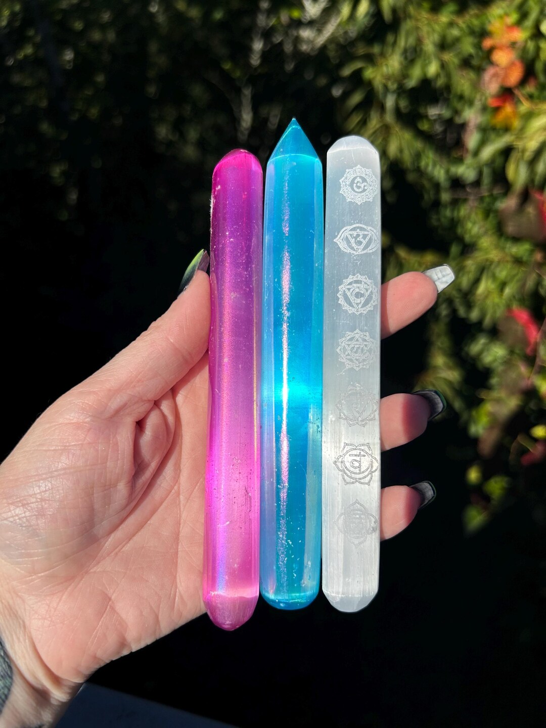 Satin Spar Wands- Aura Coated Wands- Selenite Wands- Cord Cutters ...