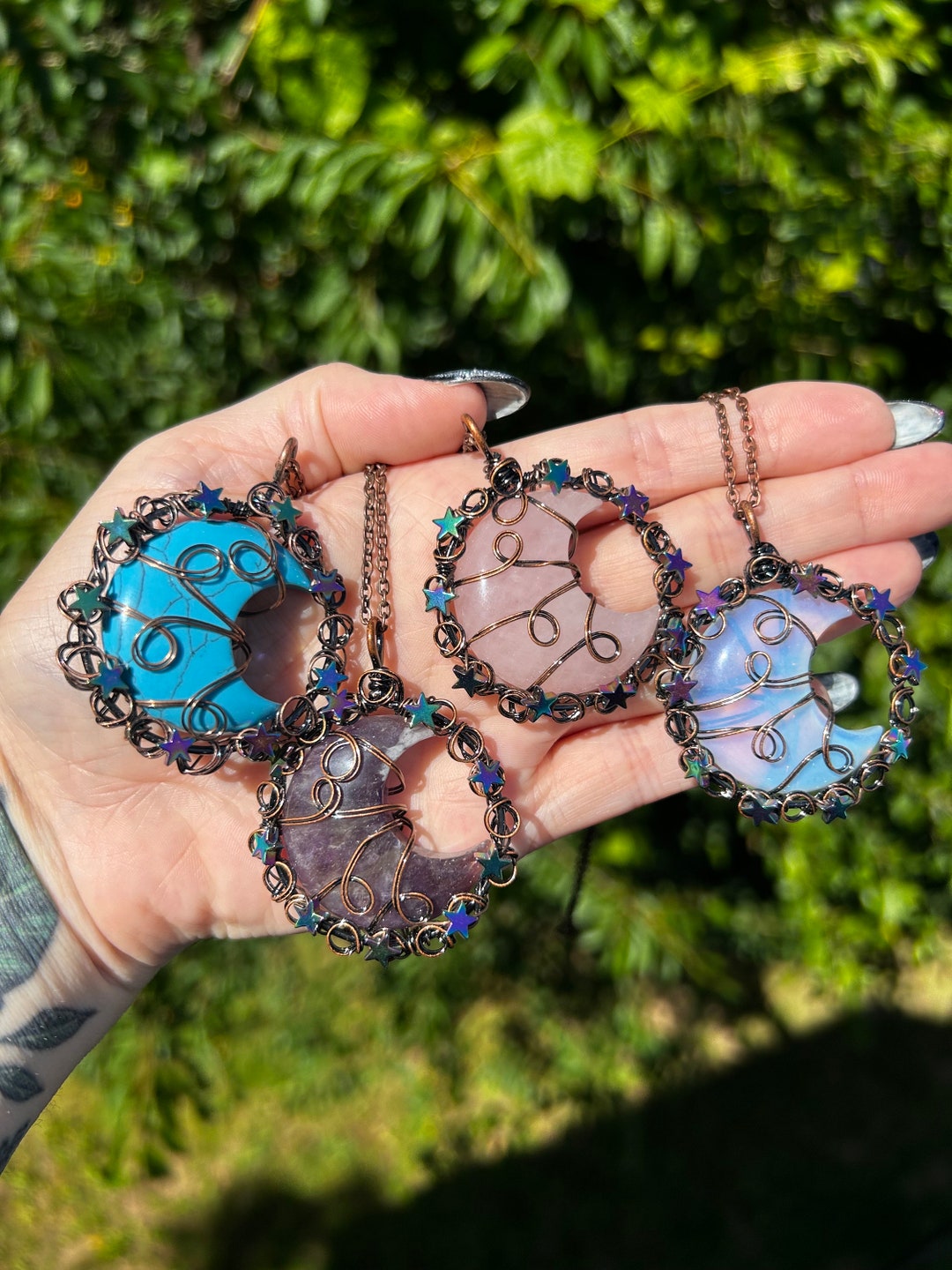 Moon and Star Necklace- Stone Moon Necklace- Star Pendant- Crystal ...