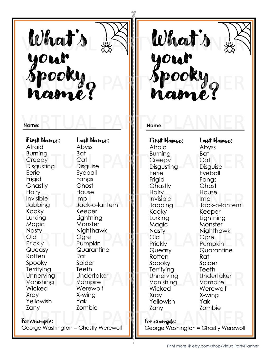 Halloween Spooky Name Game Classroom Party - Etsy