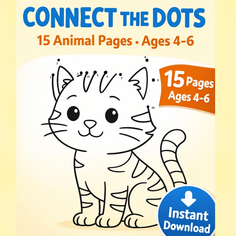 Animal Dot-to-dot Coloring Book – 15 Page Activity Pack (ages 4-6) (PDF ...