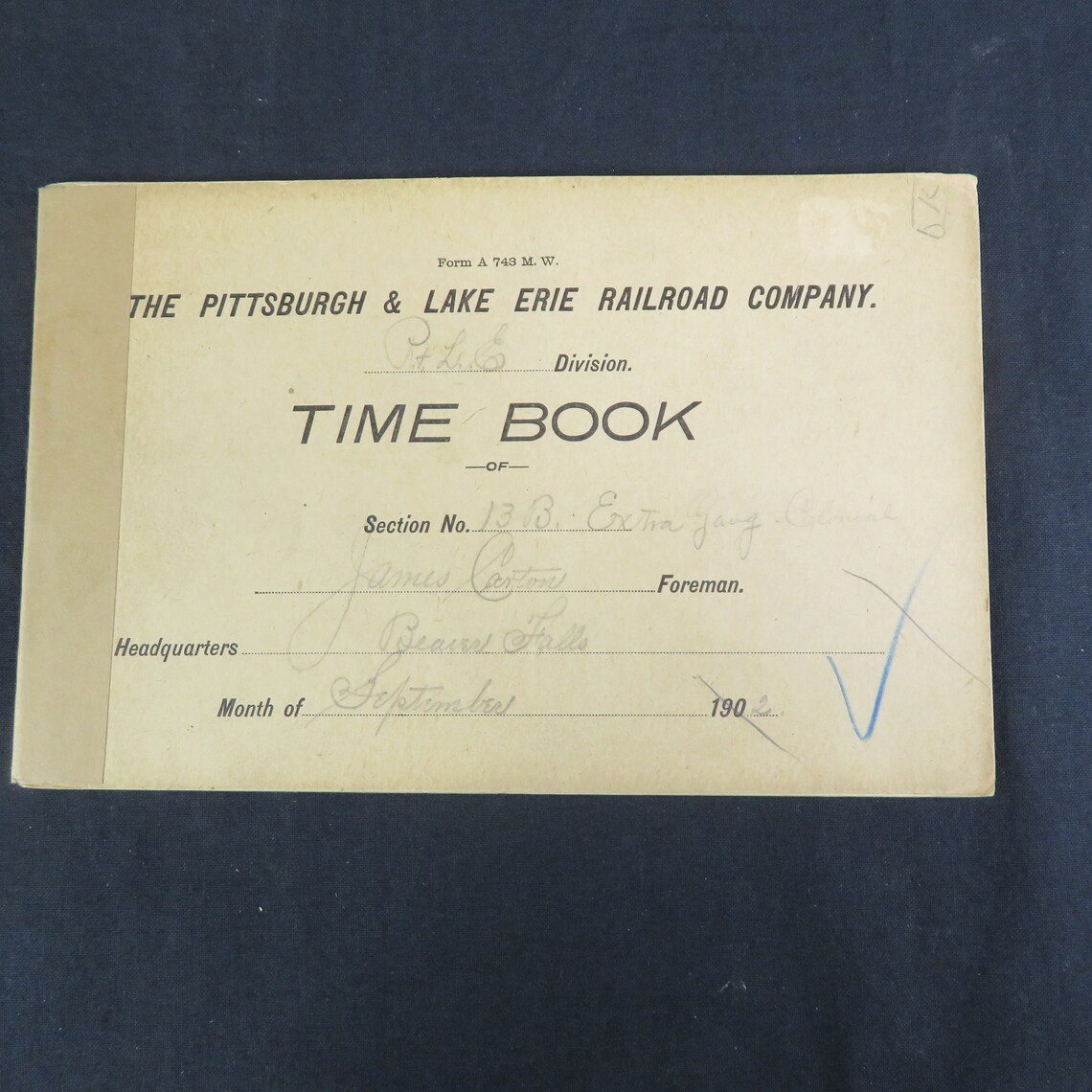 Railroad Employee Time Book 1902 Pittsburgh & Lake Erie Railroad ...