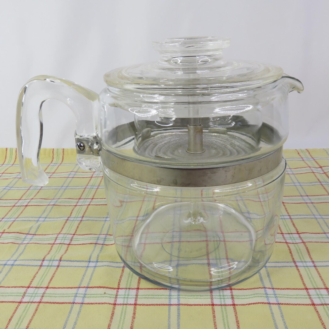 Pyrex 7756 6 Cup Flameware Coffee Pot With Lid, Glass Percolator Basket ...